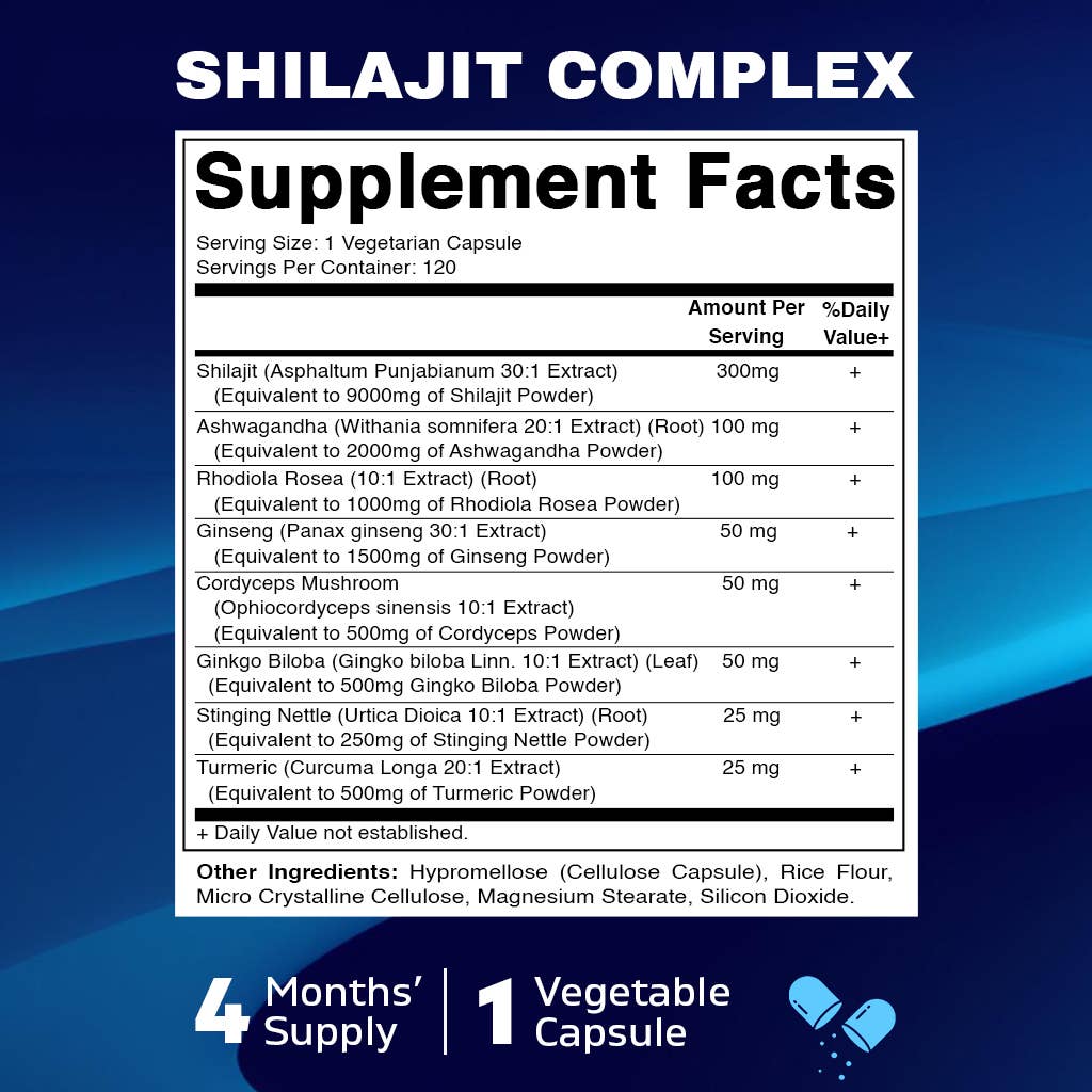 Shilajit Complex 9000mg Equivalent 120 Capsules – Vitamin Store Salford